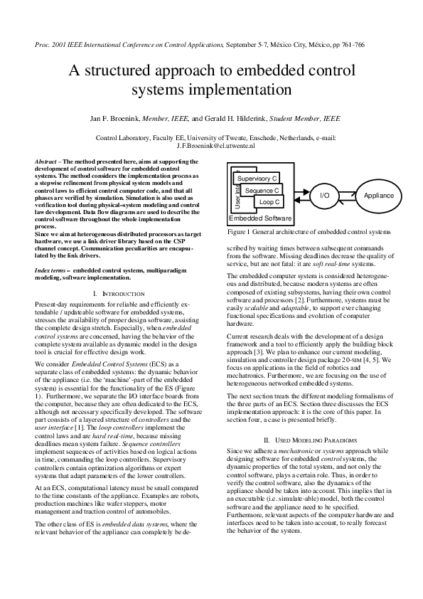 Pdf A Structured Approach To Embedded Control Systems Implementation