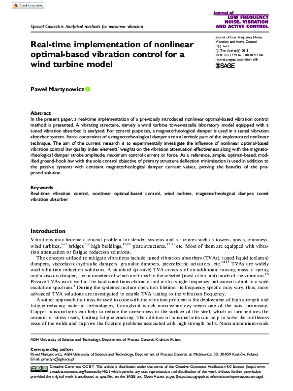Pdf Real Time Implementation Of Nonlinear Optimal Based Vibration