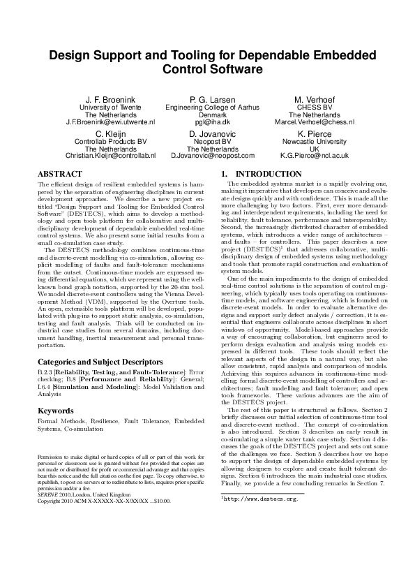 (PDF) Design Support and Tooling for Dependable Embedded Control Systems