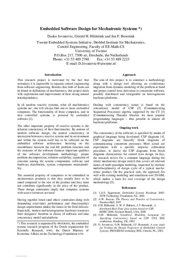 (PDF) Embedded Software Design for Mechatronic Systems