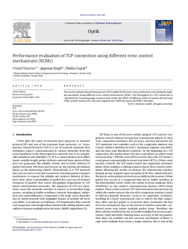 Pdf Performance Evaluation Of Tcp Connection Using Different Error 5449