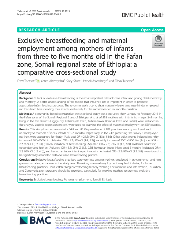 (PDF) Exclusive breastfeeding and maternal employment among mothers of ...