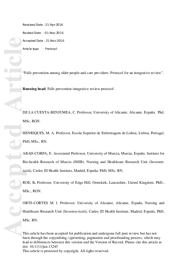 (PDF) Falls prevention among older people and care providers: protocol ...