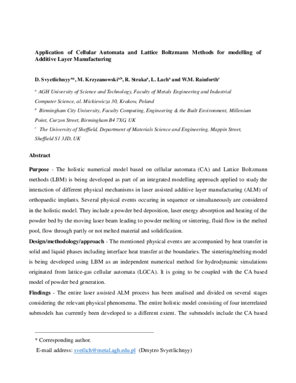 (PDF) Holistic Model for Additive Layer Manufacturing