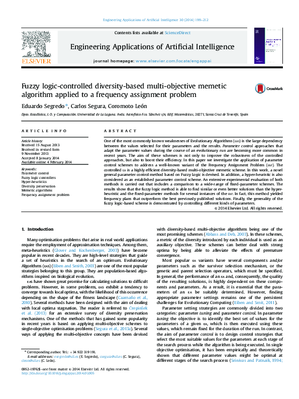 (PDF) Fuzzy logic-controlled diversity-based multi-objective memetic algorithm applied to a ...