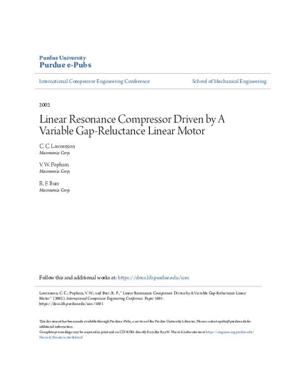 (PDF) Linear Resonance Compressor Driven by A Variable Gap-Reluctance ...