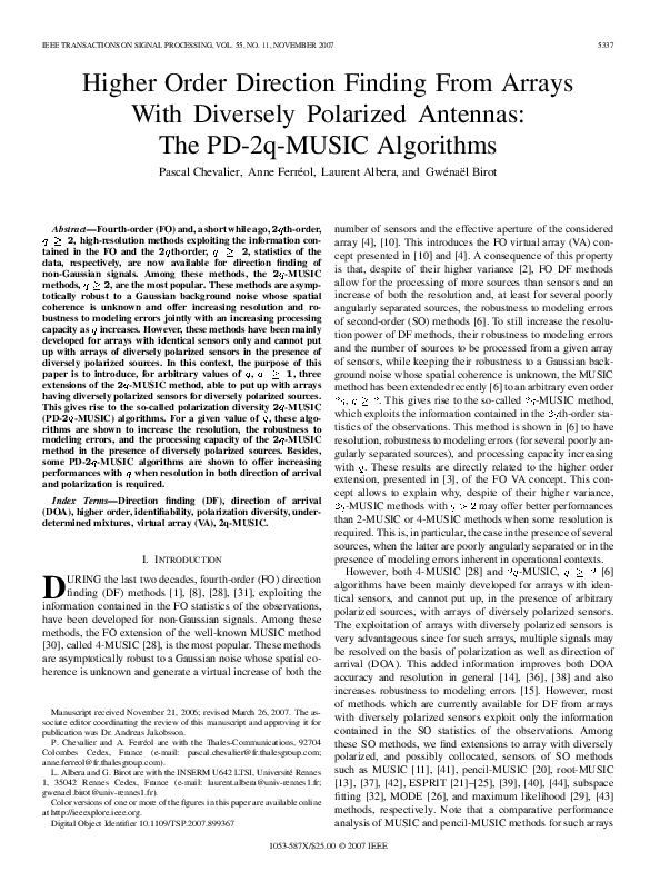 (PDF) Higher Order Direction Finding From Arrays With Diversely Polarized Antennas: The PD-2q ...