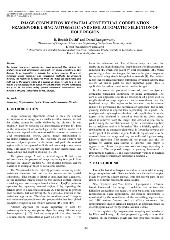 (PDF) Image Completion by Spatial-Contextual Correlation Framework Using Automatic and Semi ...