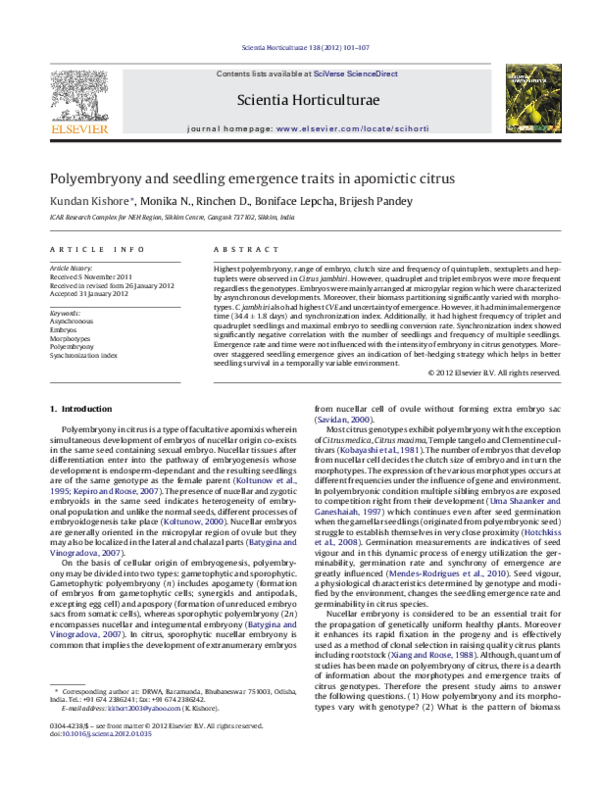(PDF) Polyembryony and seedling emergence traits in apomictic citrus