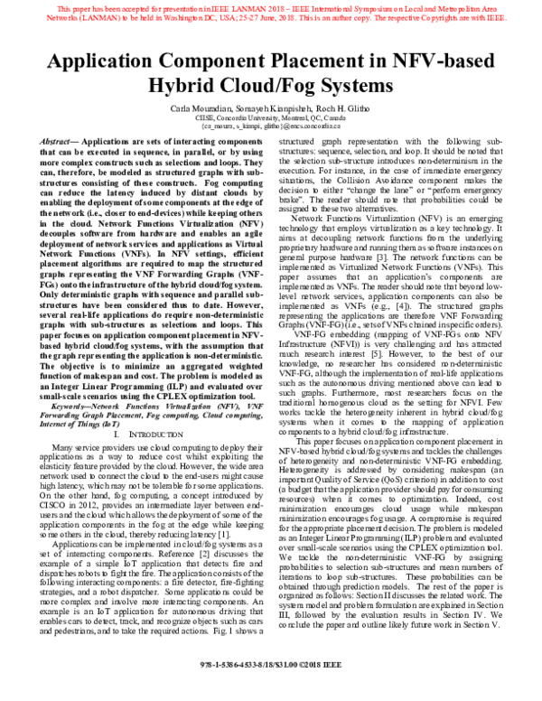 (PDF) Application Component Placement in NFV-based Hybrid Cloud/Fog Systems