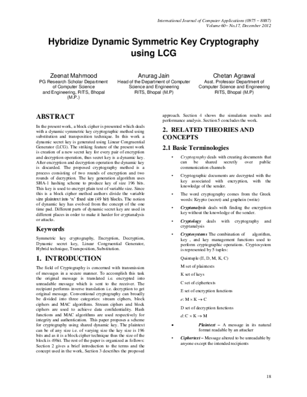 (PDF) Hybridize Dynamic Symmetric Key Cryptography using LCG