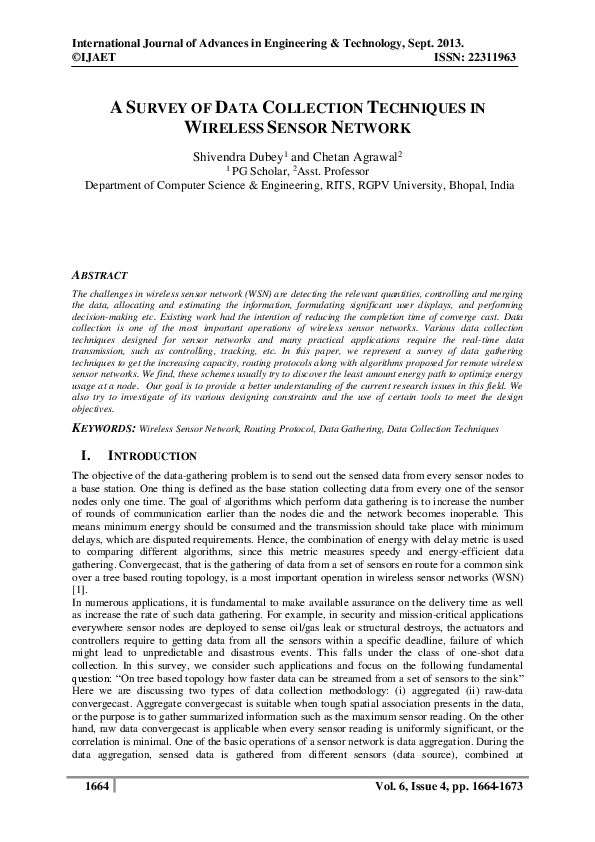 Pdf A Survey Of Data Collection Techniques In Wireless Sensor Network