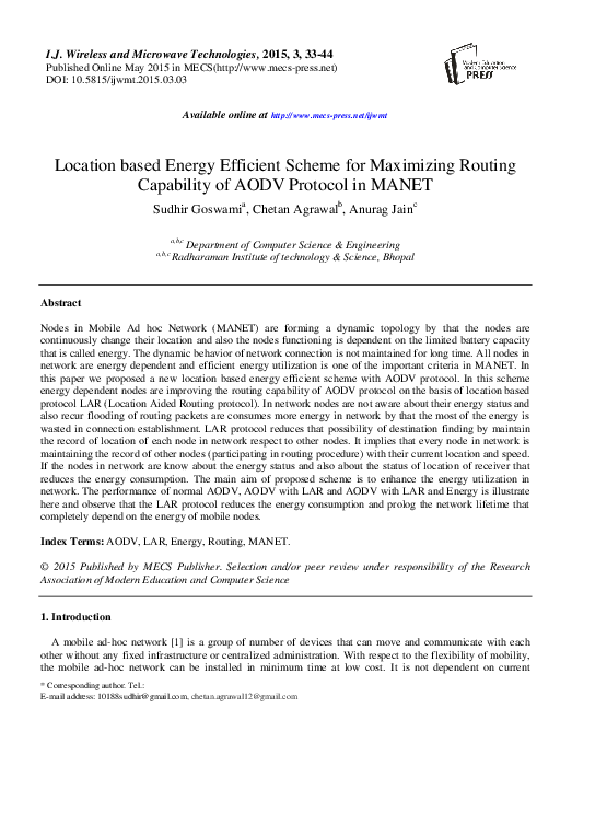 Pdf Location Based Energy Efficient Scheme For Maximizing Routing Capability Of Aodv Protocol