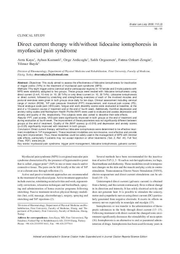 (PDF) Direct current therapy with/without lidocaine iontophoresis in ...