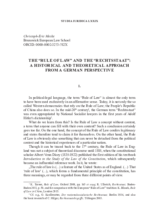 (PDF) The “Rule of Law” and the “Rechtsstaat”: A Historical and ...