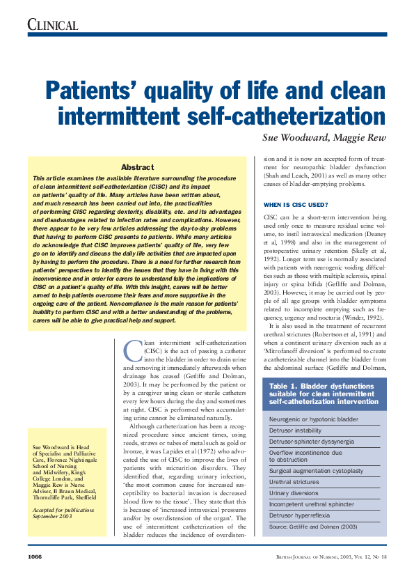 (PDF) Clean intermittent self-catheterisation: improving quality of life