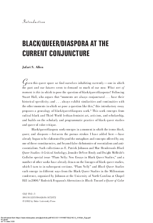 (PDF) Black/Queer/Diaspora at the Current Conjuncture