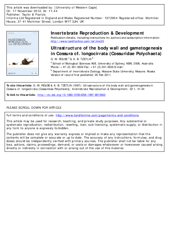 (PDF) Ultrastructure of the body wall and gametogenesis in Cossura cf ...