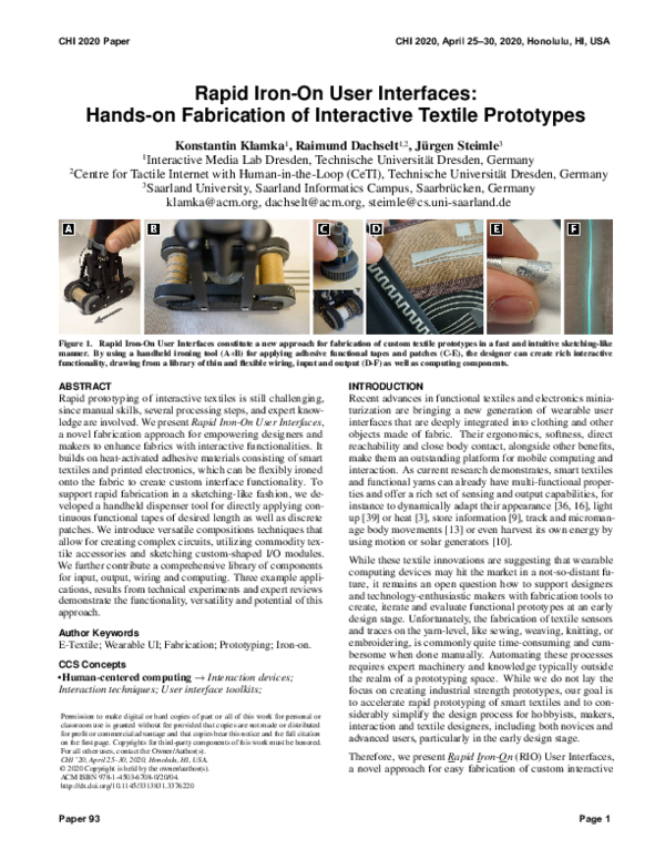 (PDF) Rapid Iron-On User Interfaces: Hands-on Fabrication of ...