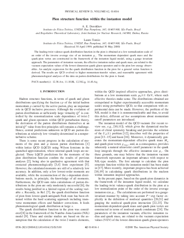 (PDF) Pion structure function within the instanton model