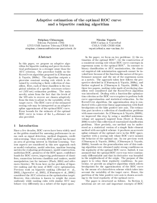 (PDF) Adaptive Estimation of the Optimal ROC Curve and a Bipartite ...