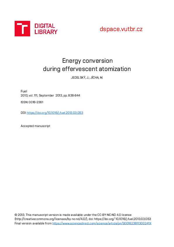 Pdf Energy Conversion During Effervescent Atomization