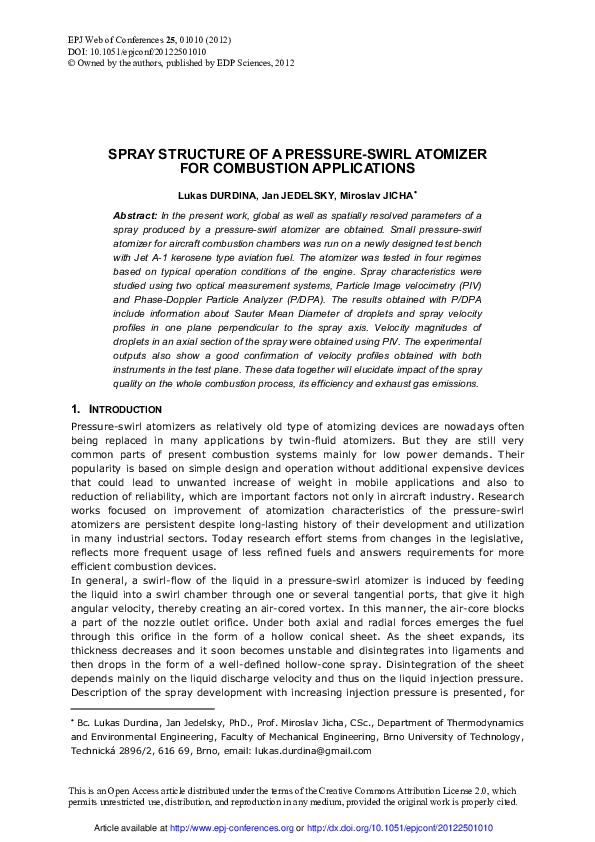 (PDF) Spray structure of a pressure-swirl atomizer for combustion ...