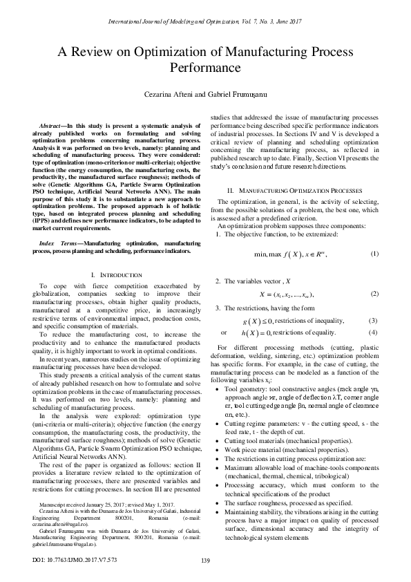 (PDF) A Review on Optimization of Manufacturing Process Performance