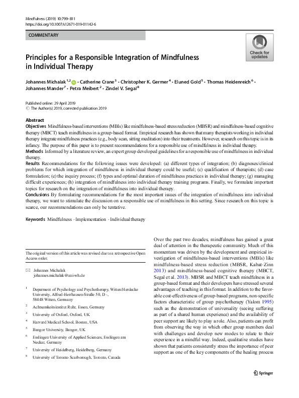 (PDF) Principles for a Responsible Integration of Mindfulness in ...