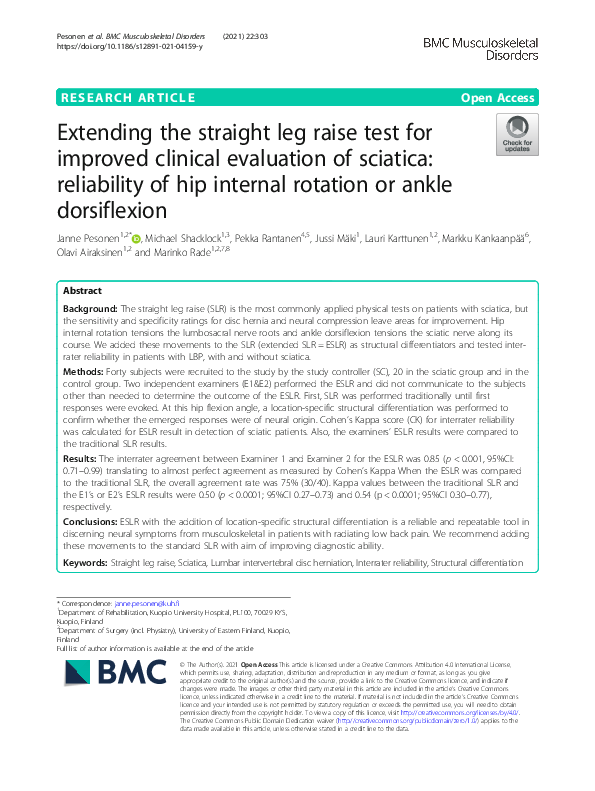 (PDF) Extending the straight leg raise test for improved clinical ...