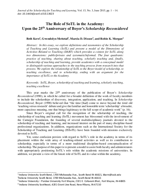 (PDF) The role of SoTL in the academy: Upon the 25th anniversary of ...