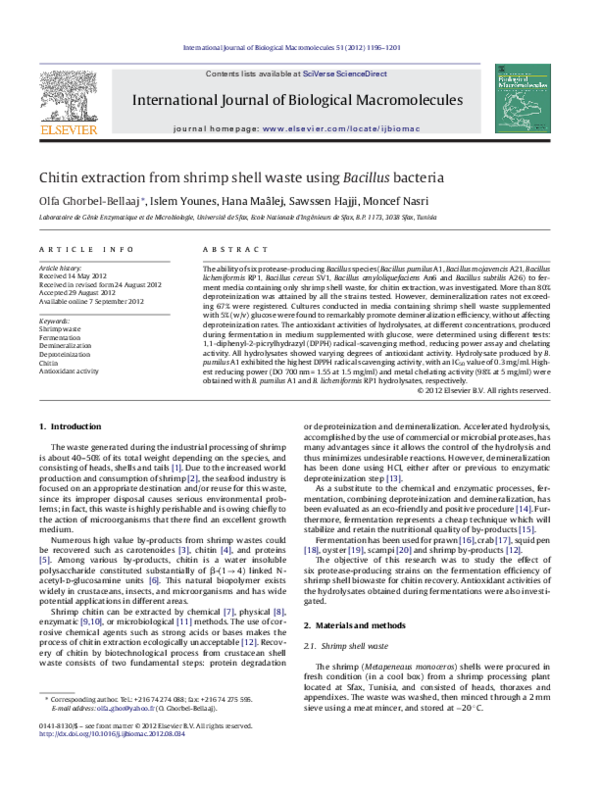 (PDF) Chitin extraction from shrimp shell waste using Bacillus bacteria