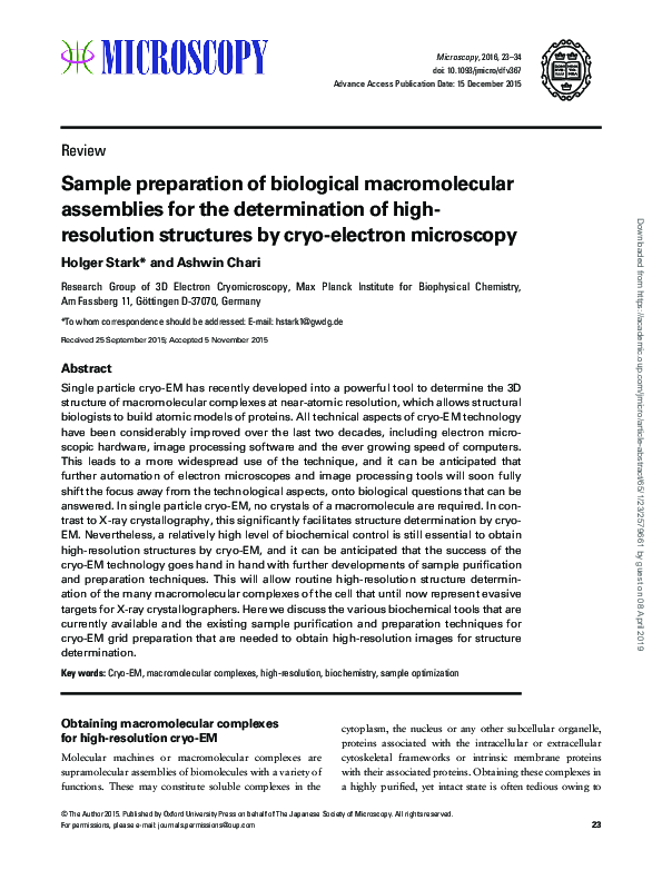 (PDF) Sample preparation of biological macromolecular assemblies for the determination of high ...