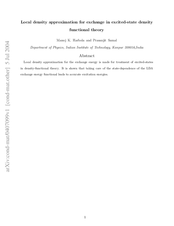 (PDF) Local density approximation for exchange in excited-state density ...
