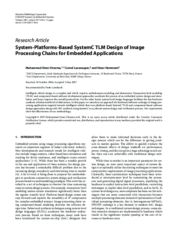(PDF) System-platforms-based systemC TLM design of image processing chains for embedded applications