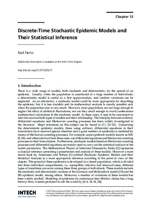 (PDF) Discrete-Time Stochastic Epidemic Models and Their Statistical Inference | Raúl Fierro ...