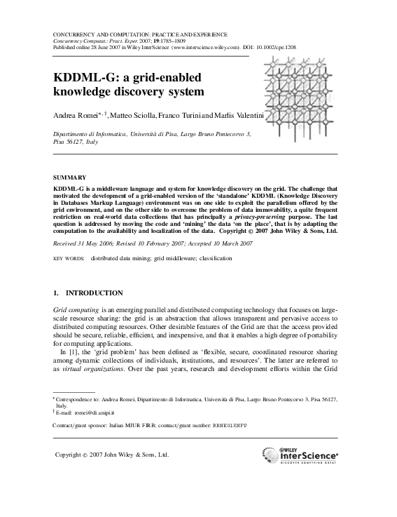 (PDF) KDDML‐G: a grid‐enabled knowledge discovery system | Matteo Sciolla - Academia.edu