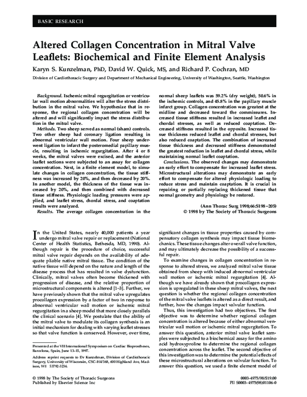 (PDF) Altered collagen concentration in mitral valve leaflets ...