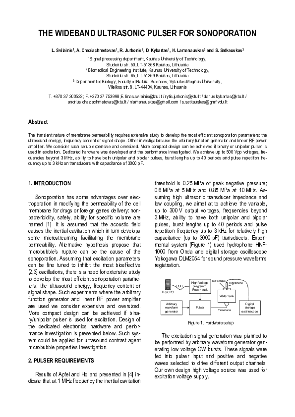 (PDF) The wideband ultrasonic pulser for sonoporation