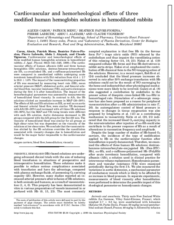 (PDF) Cardiovascular and hemorheological effects of three modified ...