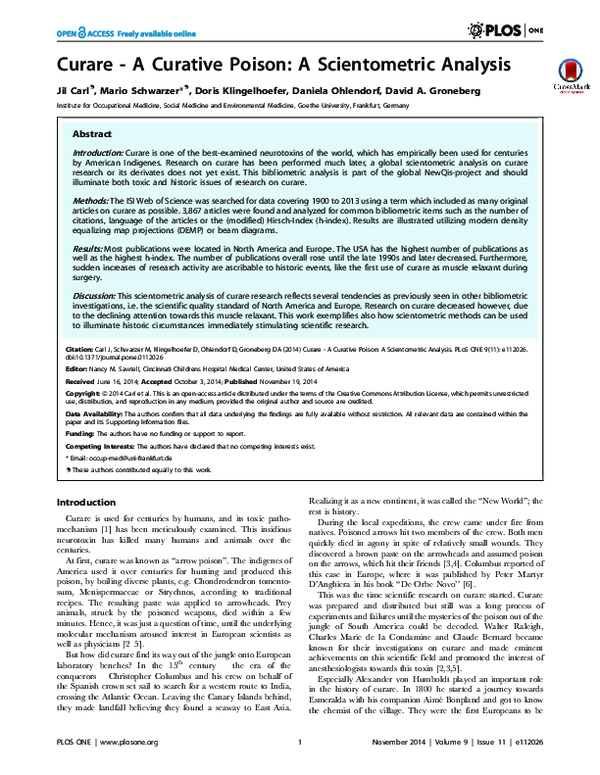 (PDF) Curare - A Curative Poison: A Scientometric Analysis