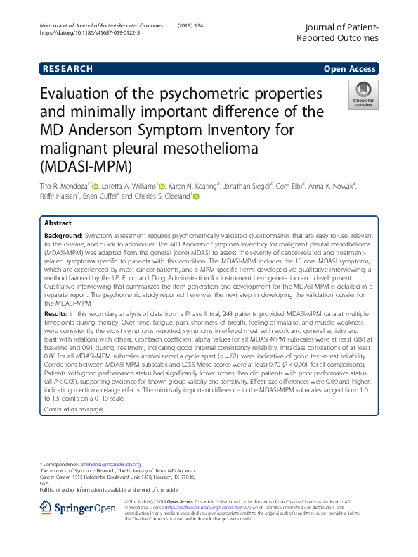(PDF) Evaluation of the psychometric properties and minimally important ...