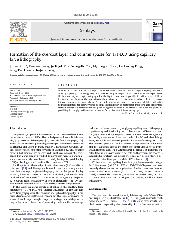 (PDF) Formation of the overcoat layer and column spacer for TFT-LCD ...