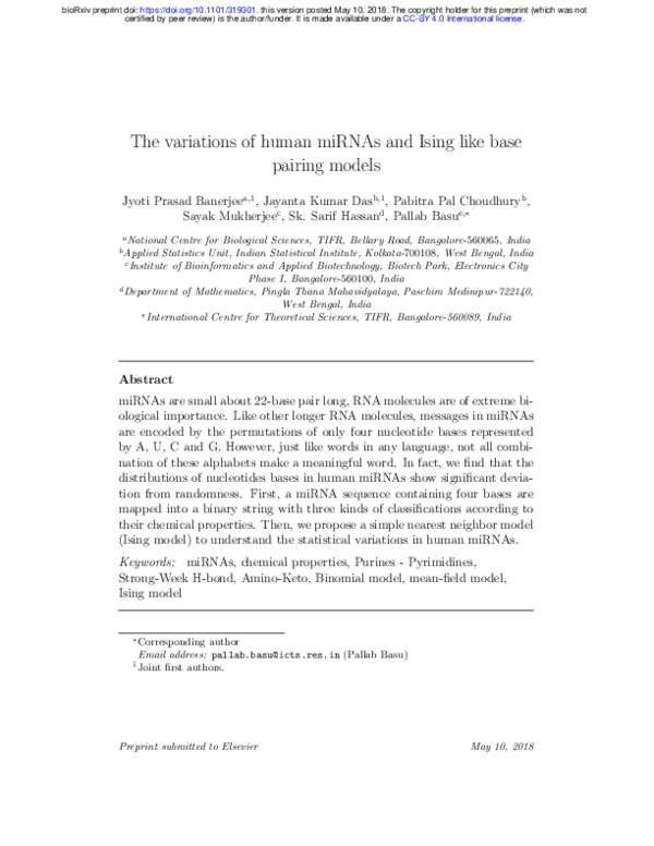 (PDF) Human miRNA Variations via Ising Models