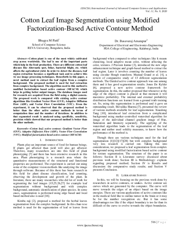 (PDF) Cotton Leaf Image Segmentation using Modified Factorization-Based Active Contour Method