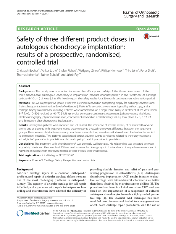 (PDF) Safety of three different product doses in autologous chondrocyte ...