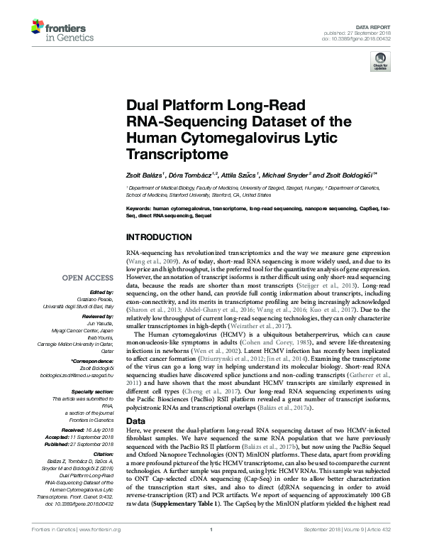 (PDF) Dual Platform Long-Read RNA-Sequencing Dataset of the Human Cytomegalovirus Lytic ...