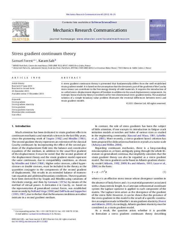 Pdf Stress Gradient Continuum Theory