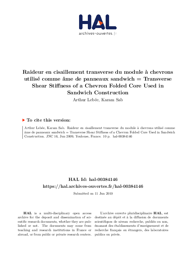 (PDF) {Raideur en cisaillement transverse du module à chevrons utilisé ...