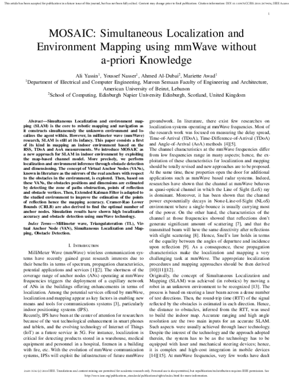 Pdf Mosaic Simultaneous Localization And Environment Mapping Using Mmwave Without A Priori